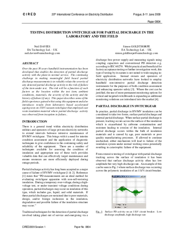 (PDF) Testing distribution switchgear for partial discharge in the ...