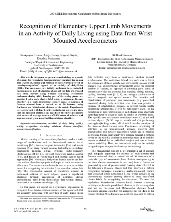 (PDF) Recognition of Elementary Upper Limb Movements in an Activity of Daily Living Using Data ...