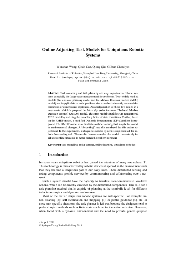 (PDF) Online Adjusting Task Models for Ubiquitous Robotic Systems