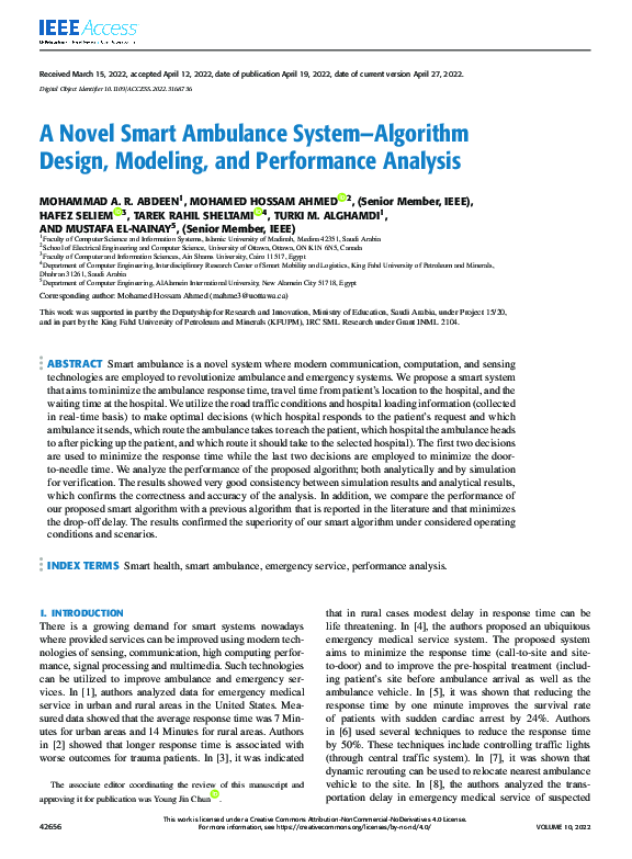(PDF) A Novel Smart Ambulance System—Algorithm Design, Modeling, and ...