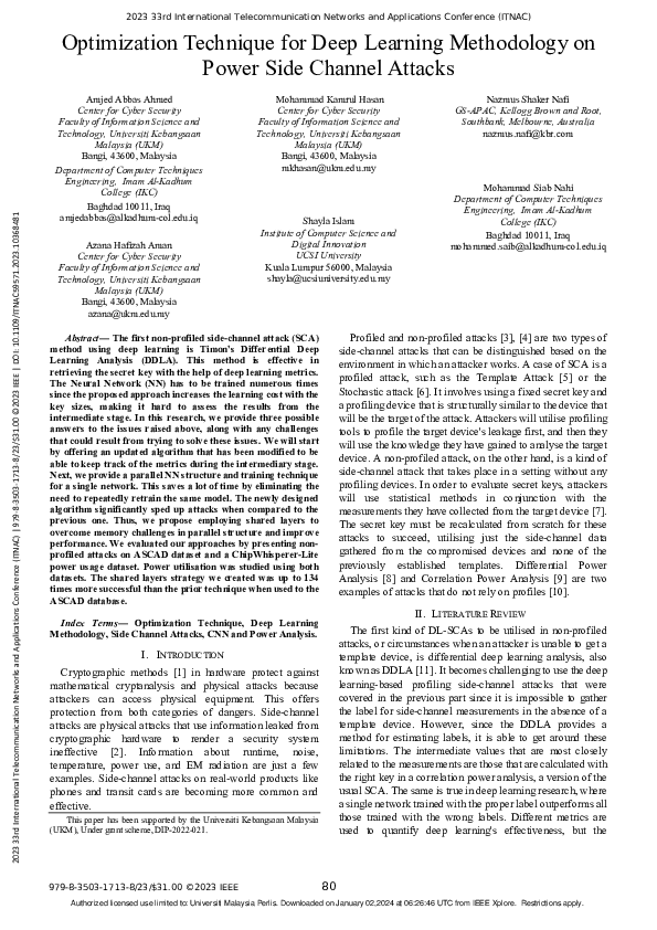 (PDF) Optimization Technique for Deep Learning Methodology on Power Side Channel Attacks