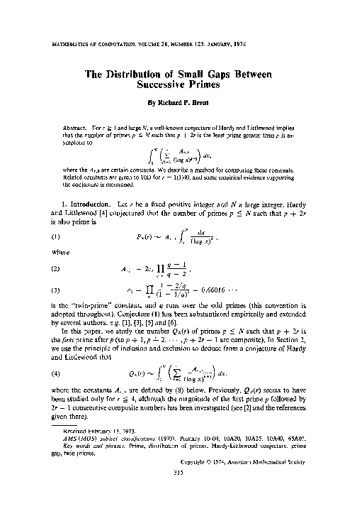 (PDF) The distribution of small gaps between successive primes