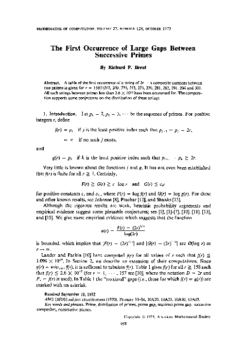 (PDF) The first occurrence of large gaps between successive primes