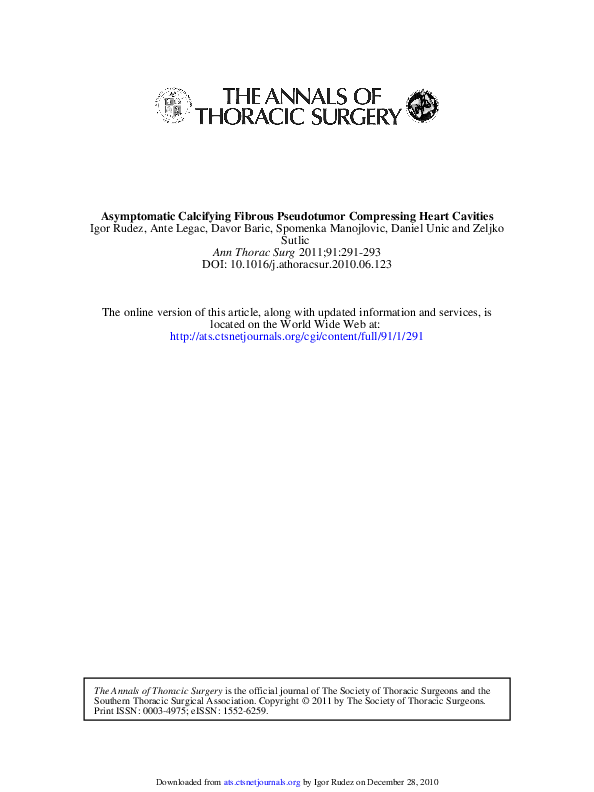 (PDF) Asymptomatic Calcifying Fibrous Pseudotumor Compressing Heart ...