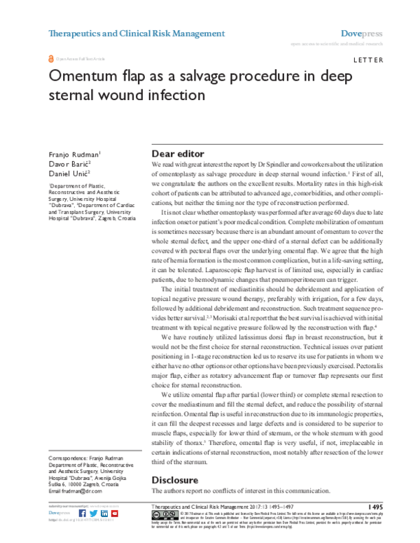 (PDF) Omentum flap as a salvage procedure in deep sternal wound infection