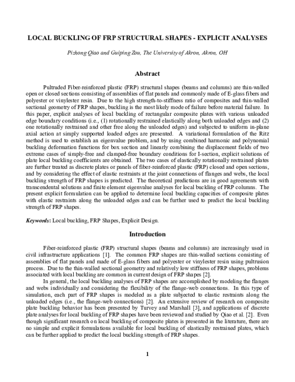 (PDF) Local Buckling of FRP Structural Shapes-Explicit Analyses