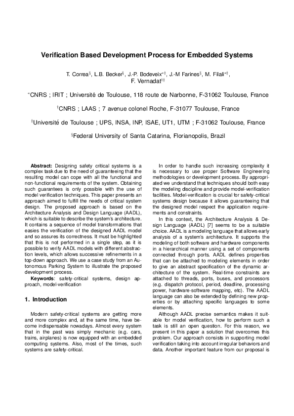 (PDF) Verification Based Development Process for Embedded Systems