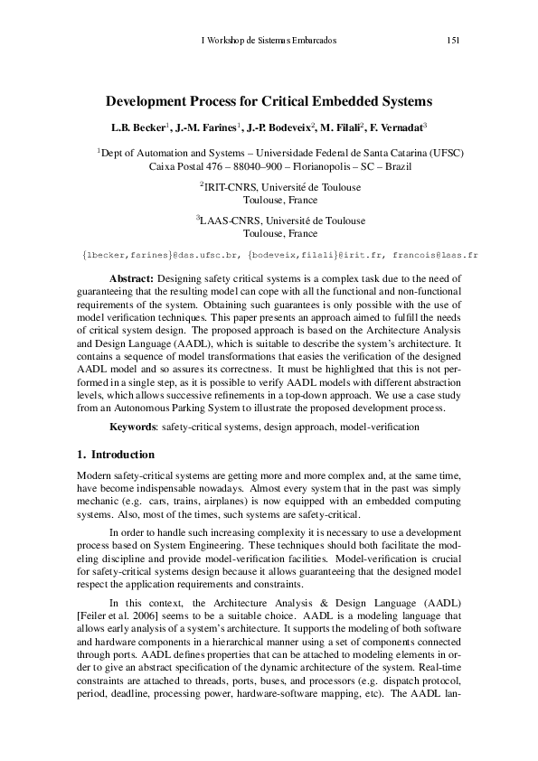 (PDF) Development process for critical embedded systems