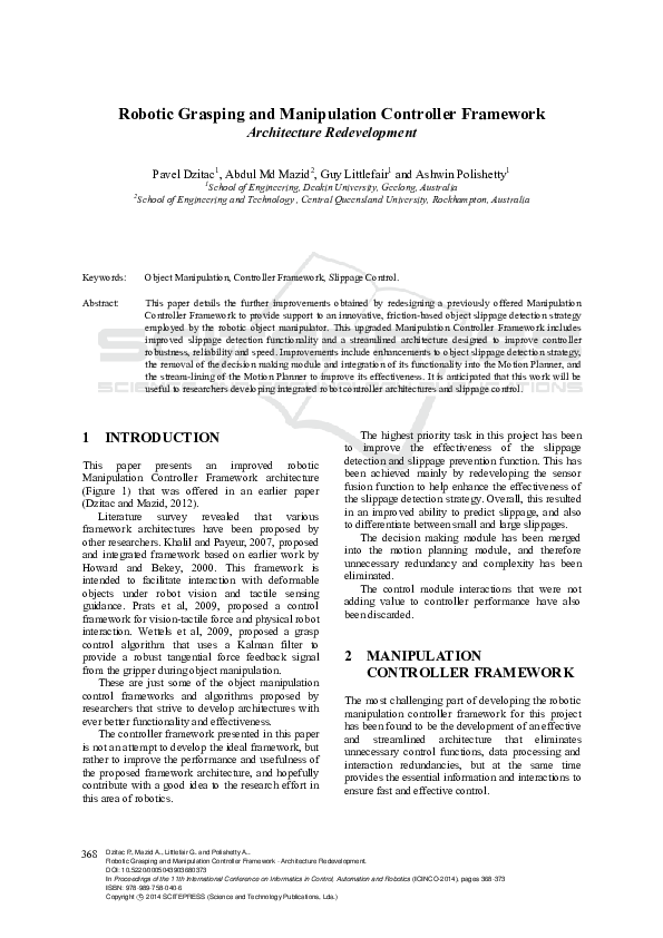 (PDF) Robotic Grasping and Manipulation Controller Framework ...