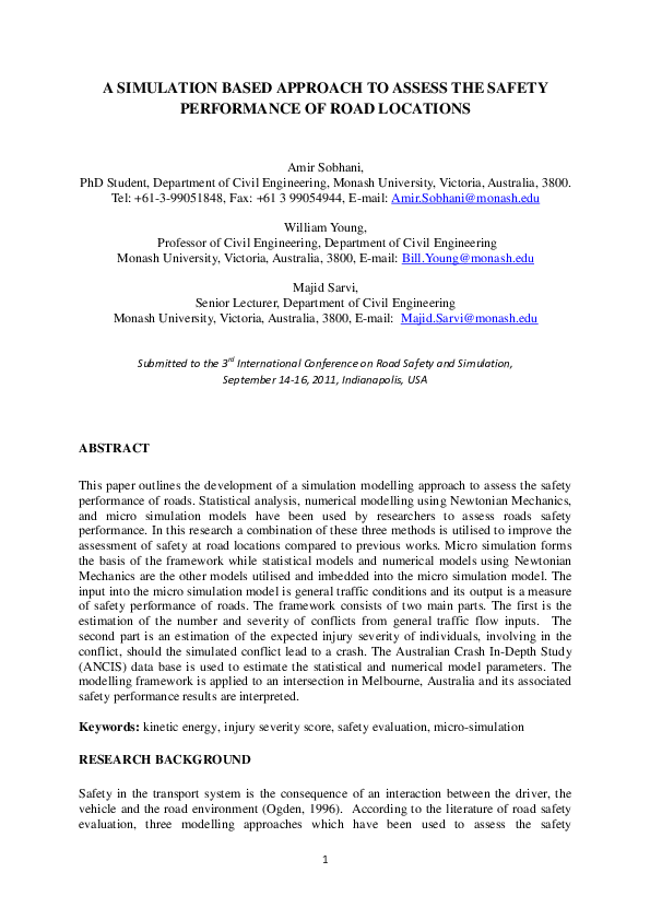 (PDF) A simulation based approach to assess the safety performance of road locations