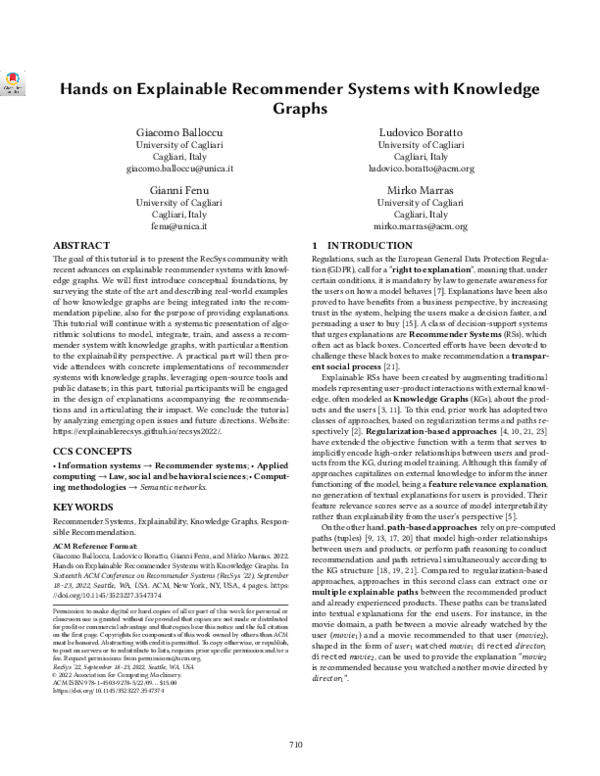 (PDF) Hands on Explainable Recommender Systems with Knowledge Graphs