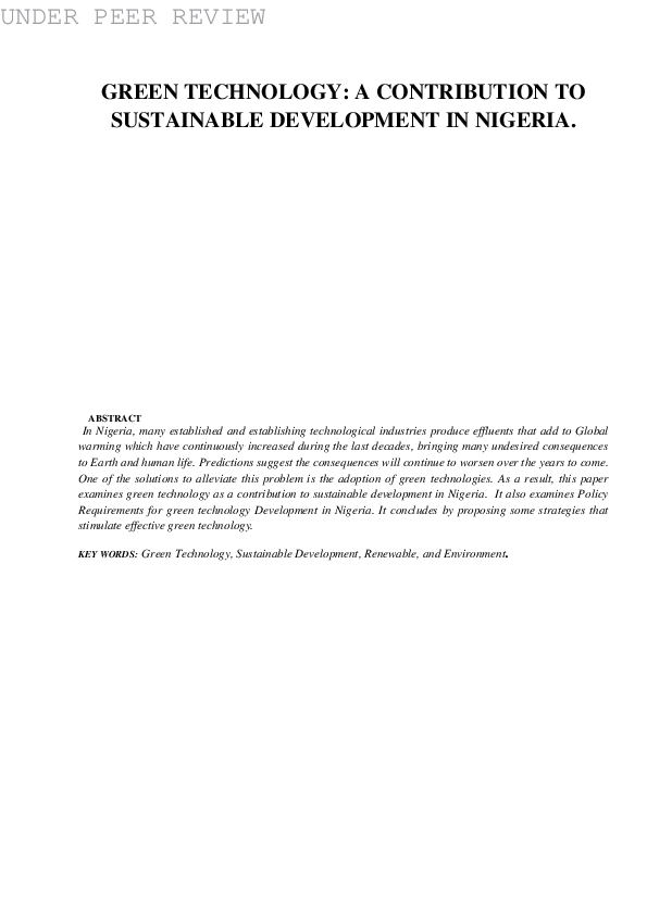 (PDF) Green Technology: A Contribution to Sustainable Development in ...