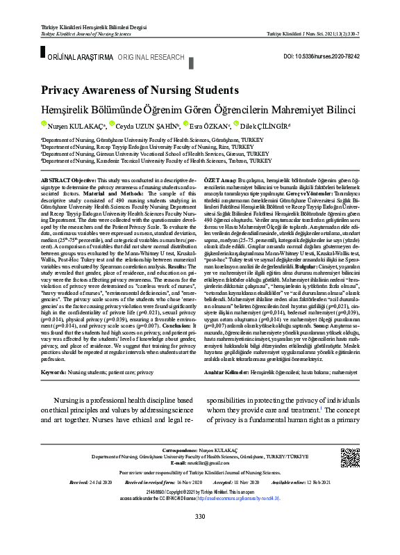(PDF) Privacy Awareness of Nursing Students