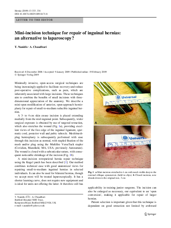 (PDF) Mini-incision technique for repair of inguinal hernias: an ...