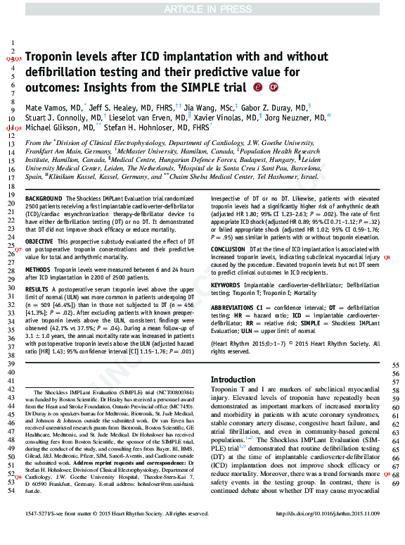 (PDF) Troponin levels after ICD implantation with and without ...
