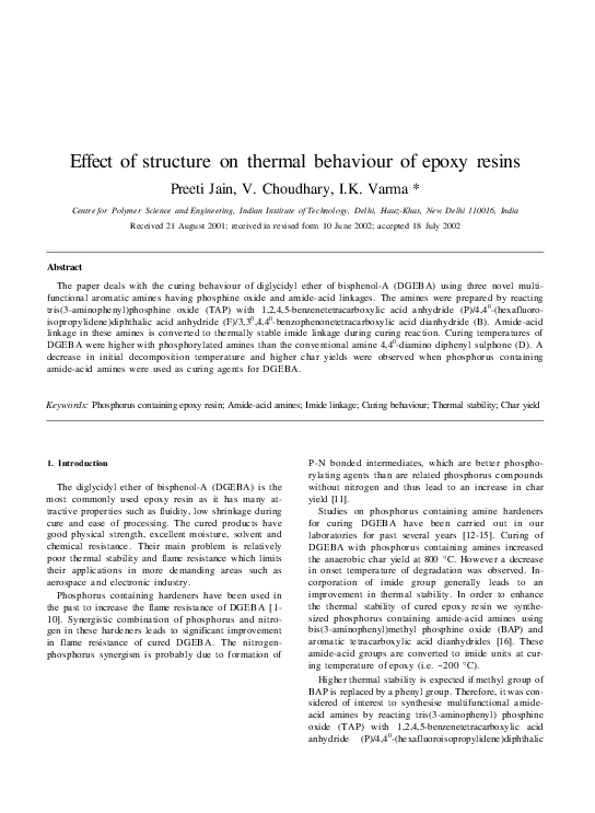 (PDF) Effect of structure on thermal behaviour of epoxy resins