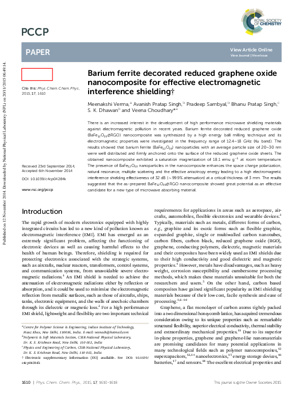 (PDF) Barium ferrite decorated reduced graphene oxide nanocomposite for ...