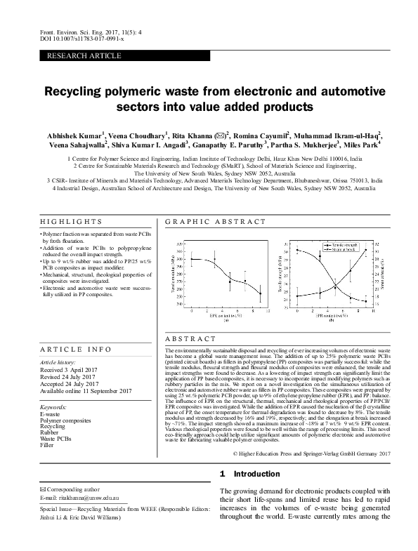 (PDF) Recycling polymeric waste from electronic and automotive sectors ...