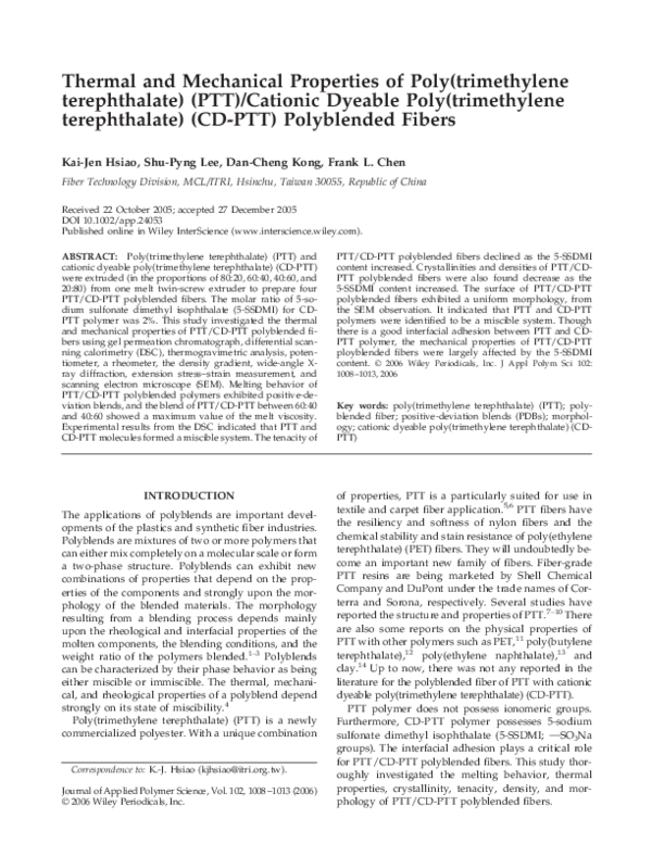 (PDF) Thermal and mechanical properties of poly(trimethyelene ...