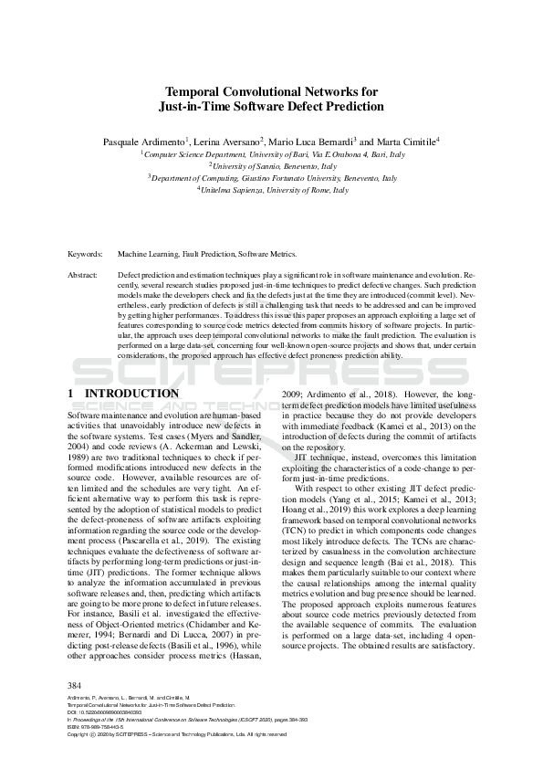 (PDF) Temporal Convolutional Networks for Just-in-Time Software Defect Prediction
