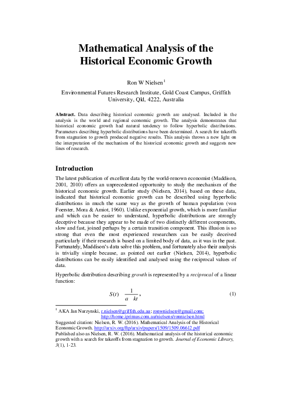 (PDF) Mathematical Analysis of the Historical Economic Growth
