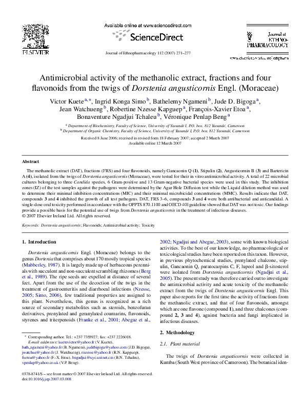 (PDF) Antimicrobial activity of the methanolic extract, fractions and four flavonoids from the ...
