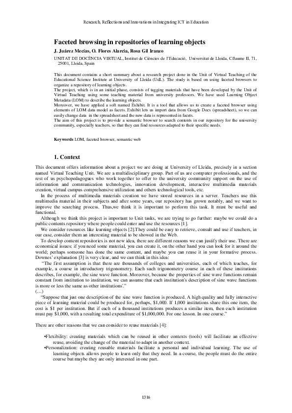 (PDF) Faceted browsing in repositories of learning objects | Òscar Alarcia - Academia.edu