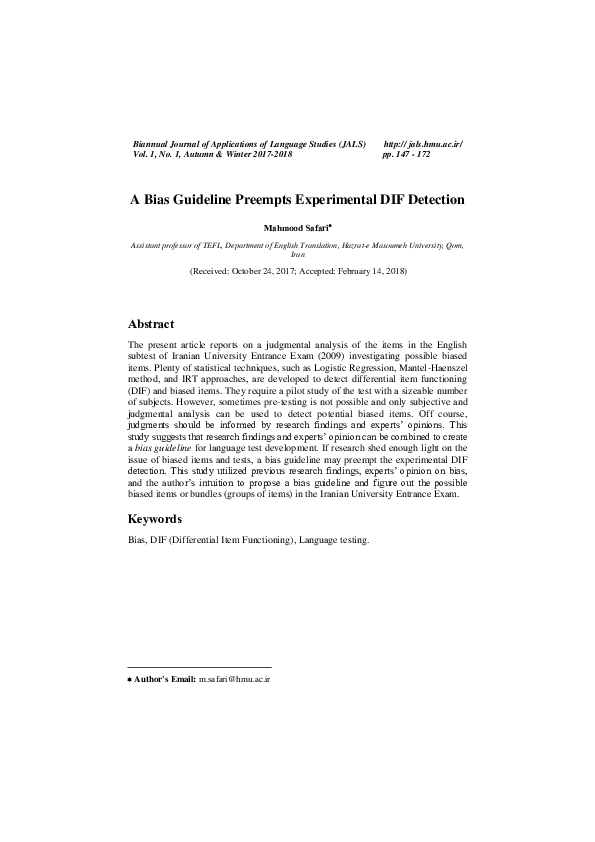 (PDF) A Bias Guideline Preempts Experimental DIF Detection
