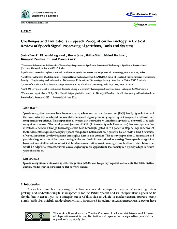 (PDF) Challenges and Limitations in Speech Recognition Technology: A Critical Review of Speech ...