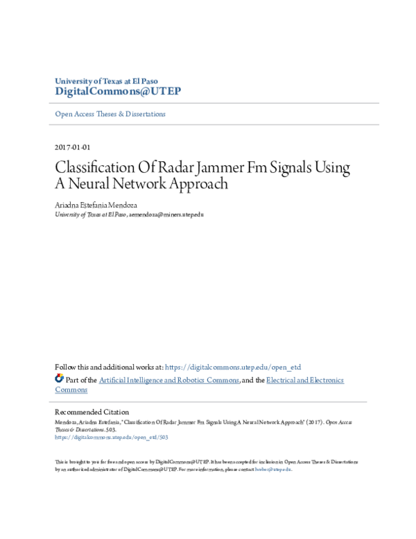 (PDF) Classification of radar jammer FM signals using a neural network