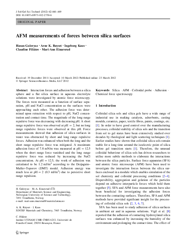 (PDF) AFM measurements of forces between silica surfaces