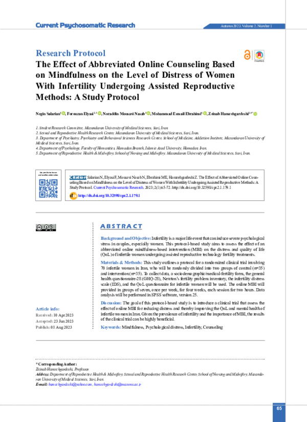 (PDF) The Effect of Abbreviated Online Counseling Based on Mindfulness on the Level of Distress ...