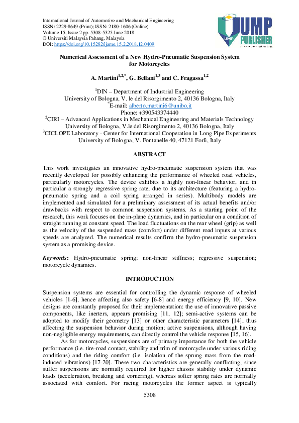 (PDF) Numerical Assessment of a New Hydro-Pneumatic Suspension System ...