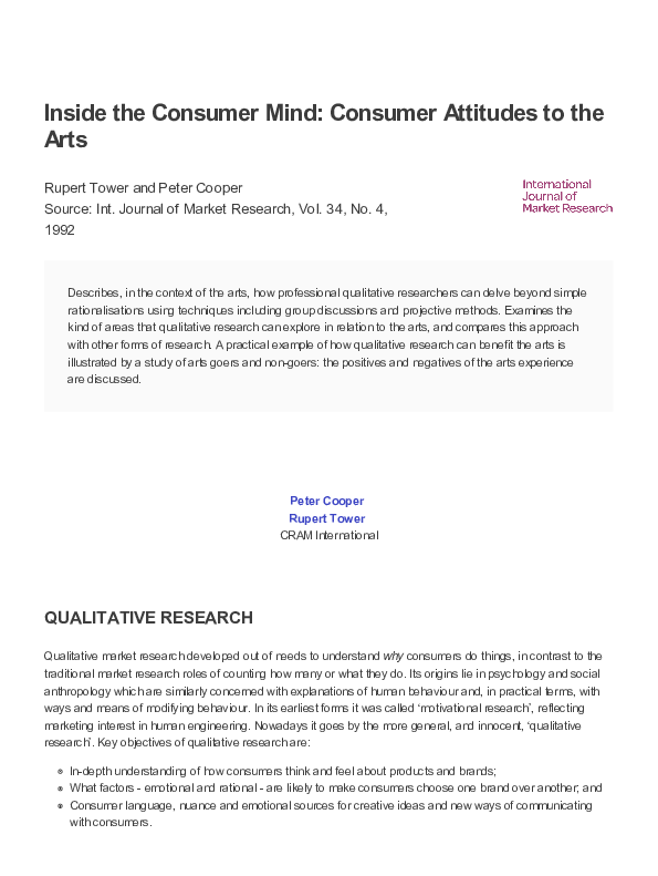 (PDF) Inside the Consumer Mind: Consumer Attitudes to the Arts