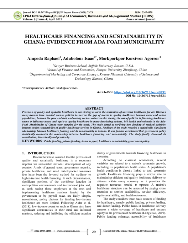 (PDF) Healthcare Financing and Sustainability in Ghana: Evidence from ...
