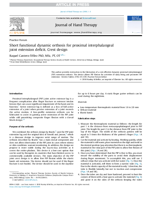 (PDF) Short functional dynamic orthosis for proximal interphalangeal ...