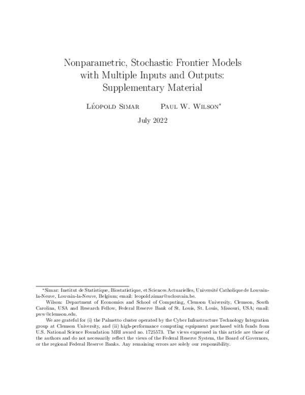 (PDF) Nonparametric, Stochastic Frontier Models with Multiple Inputs and Outputs