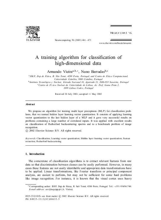 (PDF) A training algorithm for classification of high-dimensional data