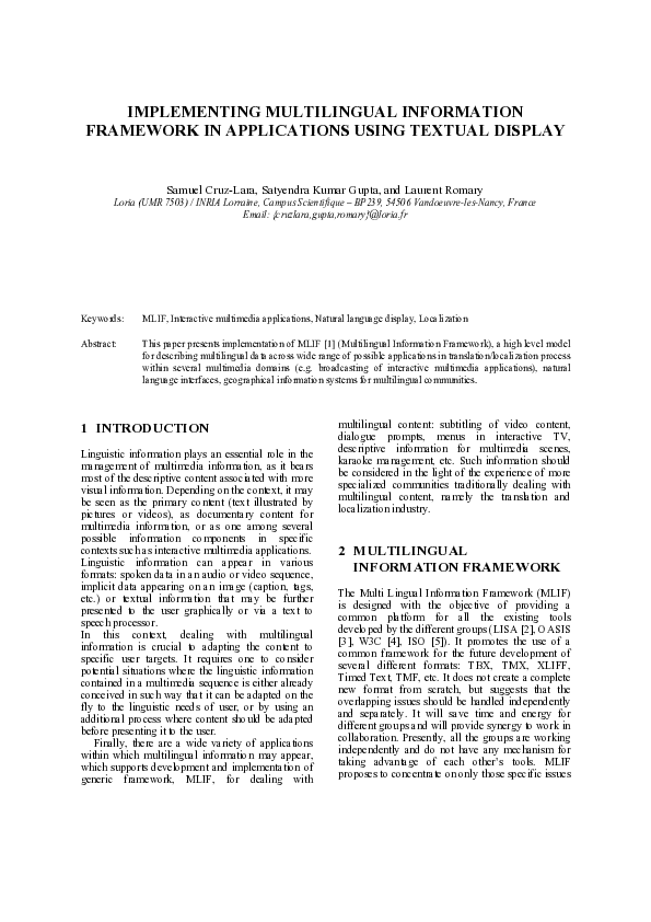(PDF) Implementing Multilingual Information Framework in Applications ... (PDF) Implementing Multilingual Information Framework in Applications ...