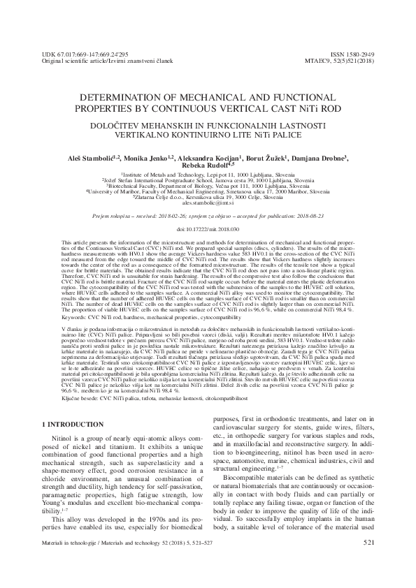 (PDF) Determination of mechanical and functional properties by continuous vertical cast NiTi rod