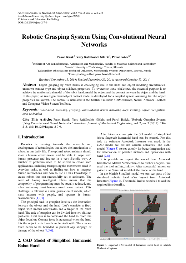 (PDF) Robotic Grasping System Using Convolutional Neural Networks