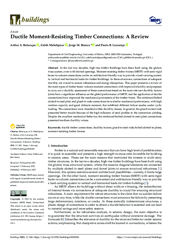 (PDF) Ductile Moment-Resisting Timber Connections: A Review