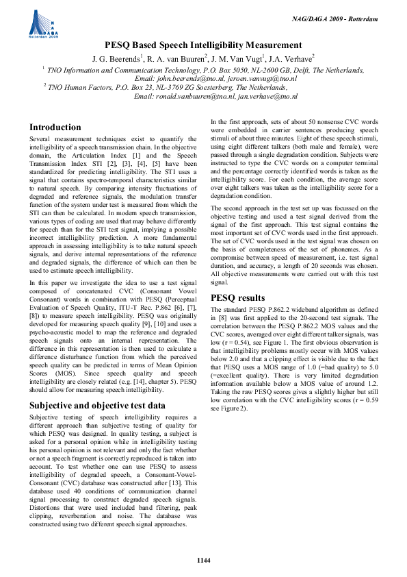 (PDF) PESQ Based Speech Intelligibility Measurement | Jan Verhave - Academia.edu