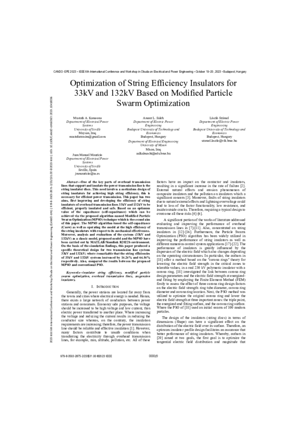(PDF) Optimization of String Efficiency Insulators for 33kV and 132kV Based on Modified Particle ...