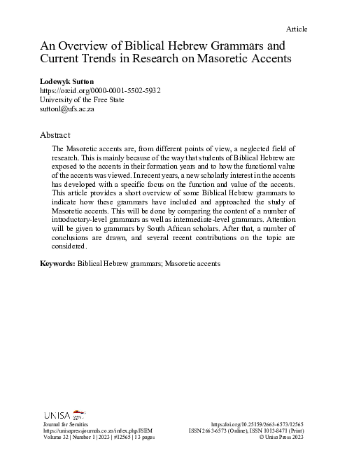 (PDF) An Overview of Biblical Hebrew Grammars and Current Trends in ...