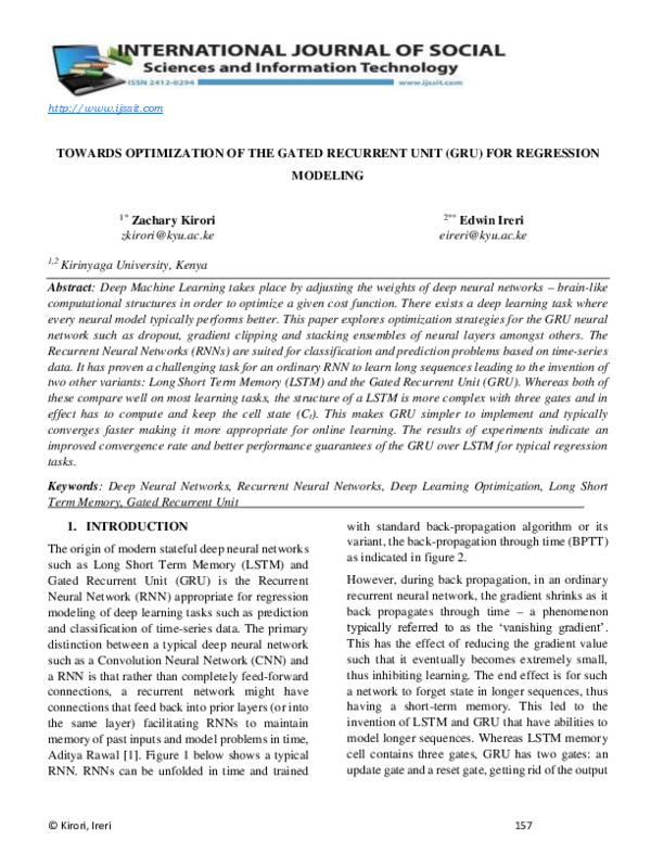 (PDF) Towards Optimization of the Gated Recurrent Unit (Gru) for Regression Modeling | Edwin ...