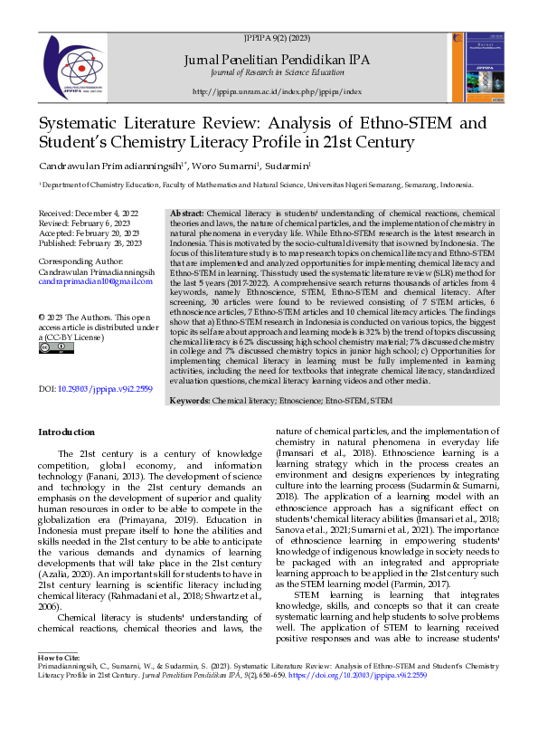(PDF) Systematic Literature Review: Analysis of Ethno-STEM and Student’s Chemistry Literacy ...