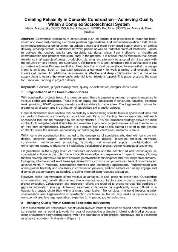 (PDF) Creating Reliability in Concrete Construction-Achieving Quality Within a Complex ...