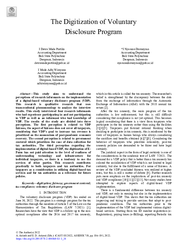 (PDF) Understanding Perceptions of a Digital Voluntary Disclosure Program