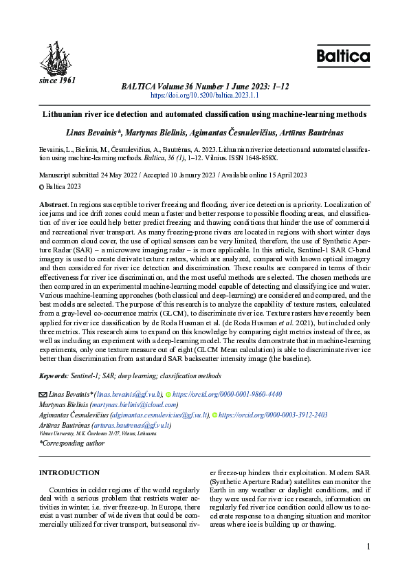 Pdf Lithuanian River Ice Detection And Automated Classification Using Machine Learning Methods